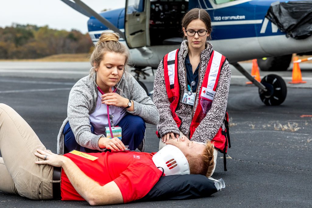 Liberty students practice their emergency skills during an aviation ...